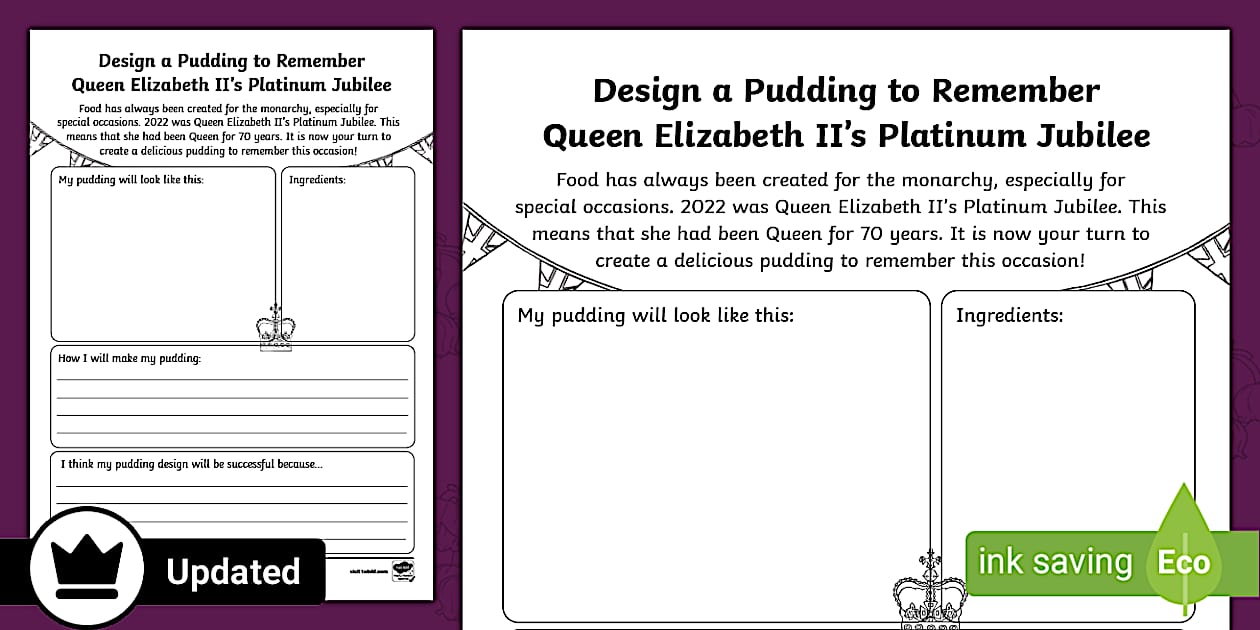 Editable KS1 Queen Elizabeth II's Platinum Jubilee Design a Pudding ...