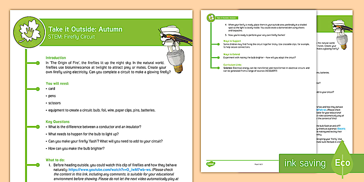 Take It Outside: Firefly Circuit STEM Activity - Twinkl