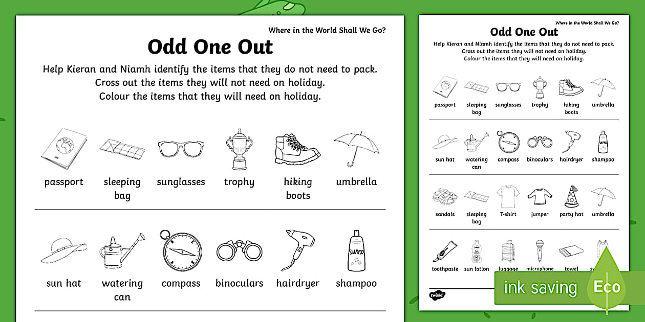 Where in the World Shall We Go? Odd One Out Worksheet / Worksheet