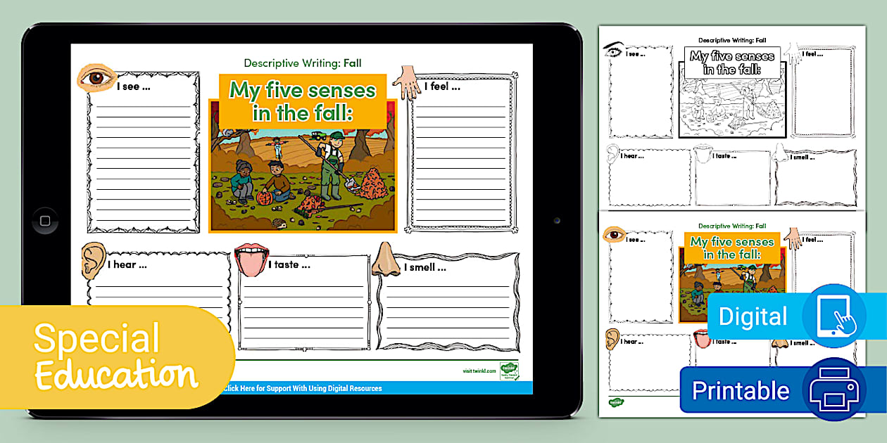 Fall Descriptive Writing Worksheet for Special Education