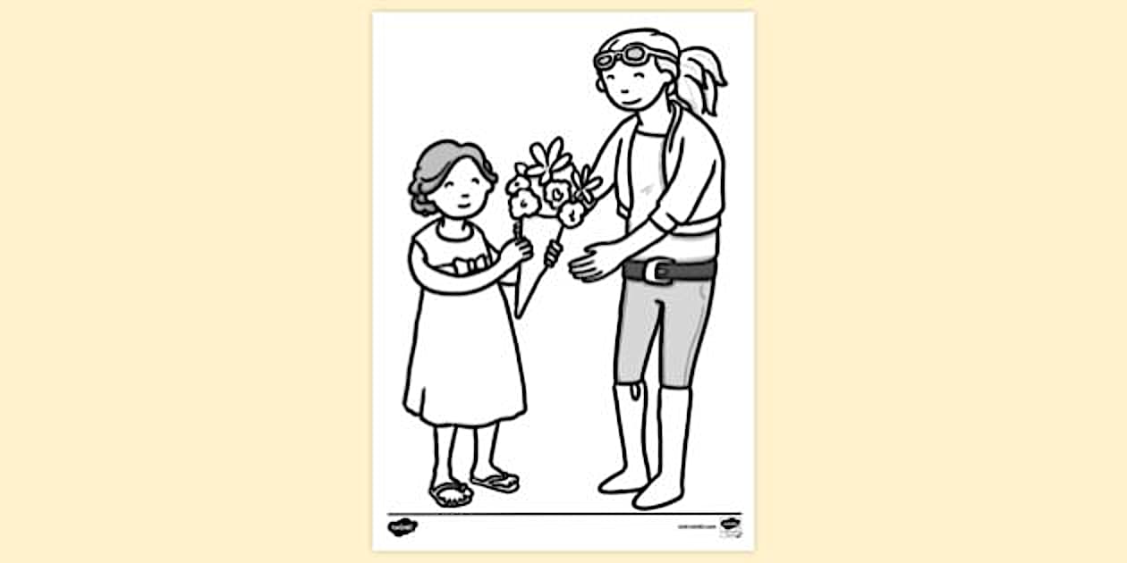 Woman Receiving Flowers Bouquet Colouring Sheet - Twinkl