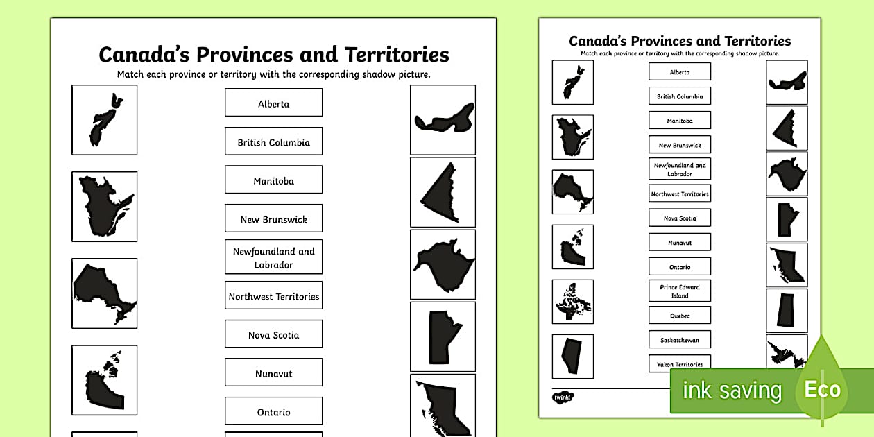 Canadian Provinces and Territories Worksheet - Twinkl