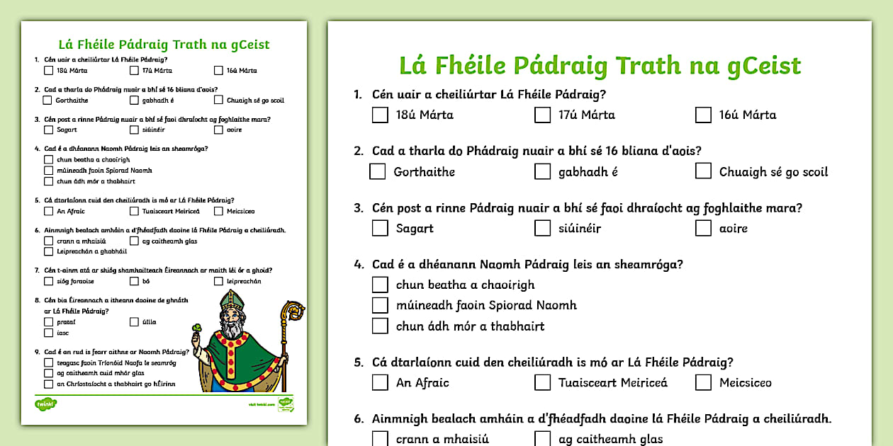Lá Fhéile Pádraig Trath na gCeist (Teacher-Made) - Twinkl