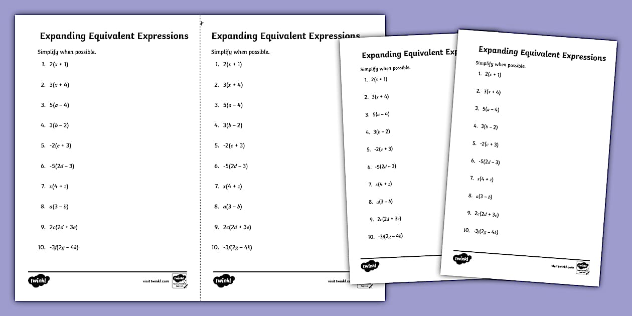 Seventh Grade Expanding Equivalent Expressions - Twinkl