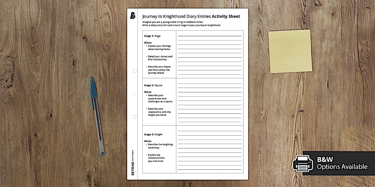 Medieval Knight Diary Entries (Activity Sheet) - Twinkl