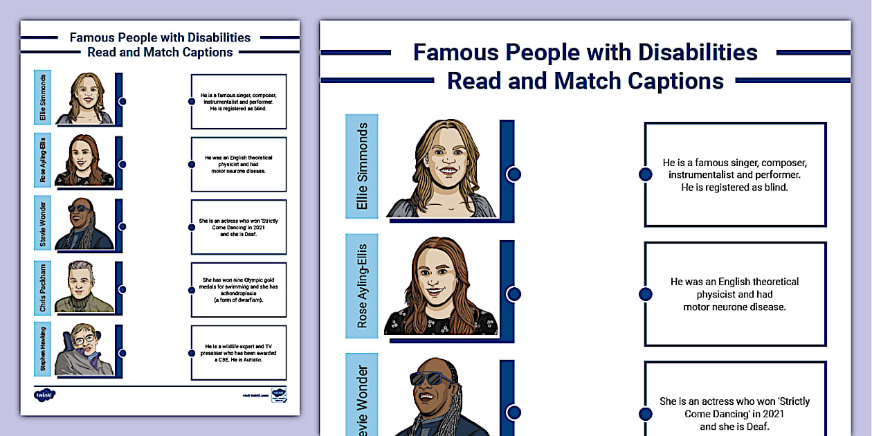 Older Learners: Famous People with Disabilities Read and Match Caption