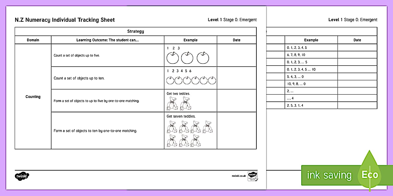 Stage 0 Numeracy Individual Assessment Checklist - Twinkl