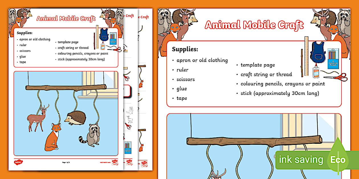 Animals Mobile Craft (teacher made) - Twinkl