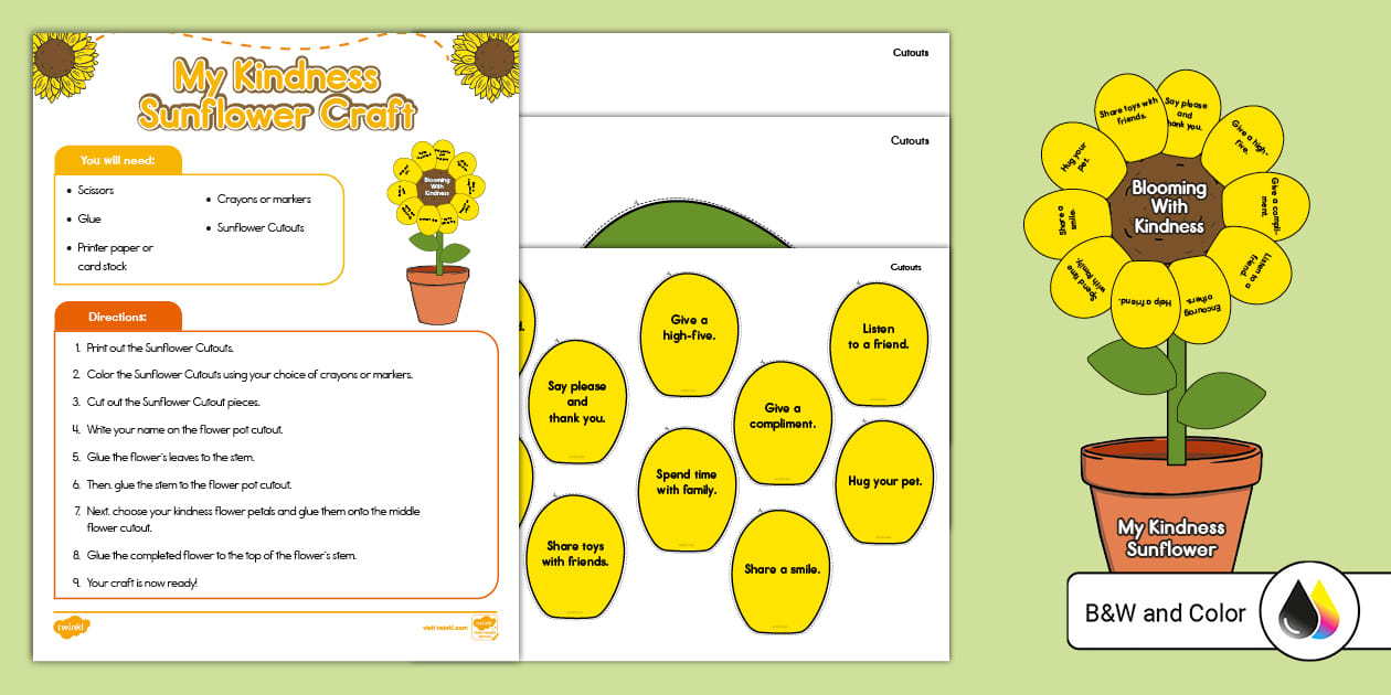 My Kindness Sunflower Craft (teacher made) - Twinkl