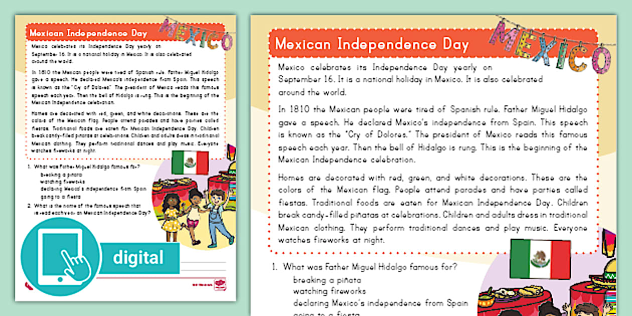 2nd Grade Mexican Independence Day Reading Comprehension