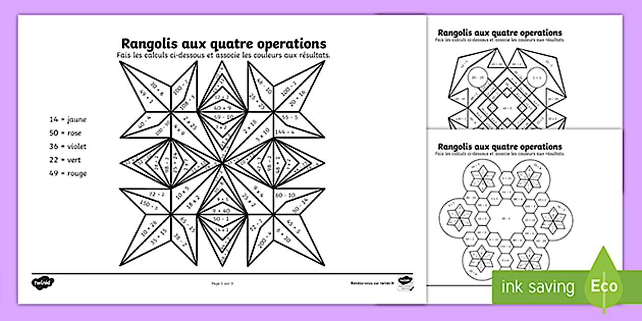 Rangolis aux quatre opérations de calcul