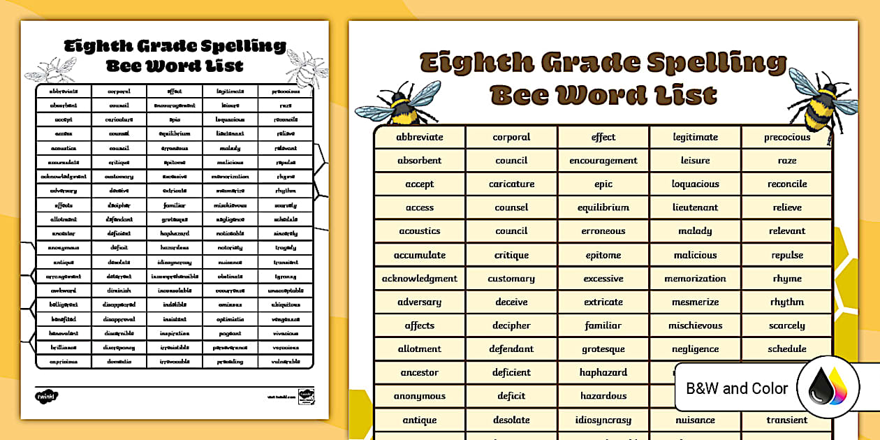Printable 8th Grade Spelling Bee Words List | Twinkl USA