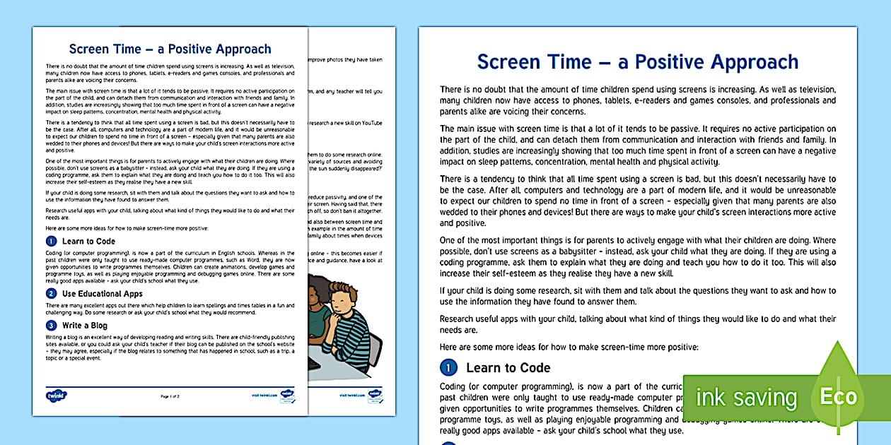 Developing Positive Screen Time Habits Information Sheet