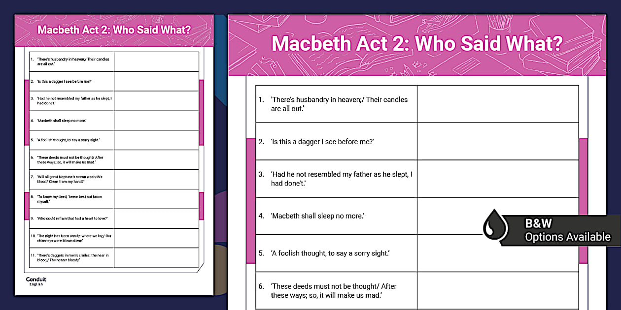 Macbeth Act 2: Who Said What? (teacher made) - Twinkl