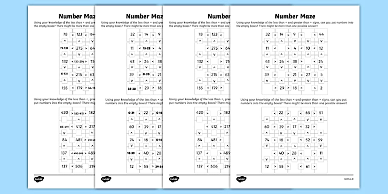 Number Maze Maths Place Value Worksheets (teacher made)