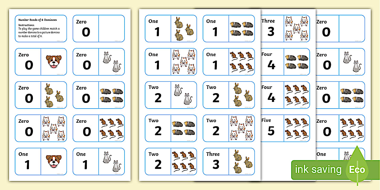 Number Bonds to 6 Dominoes (teacher made) - Twinkl