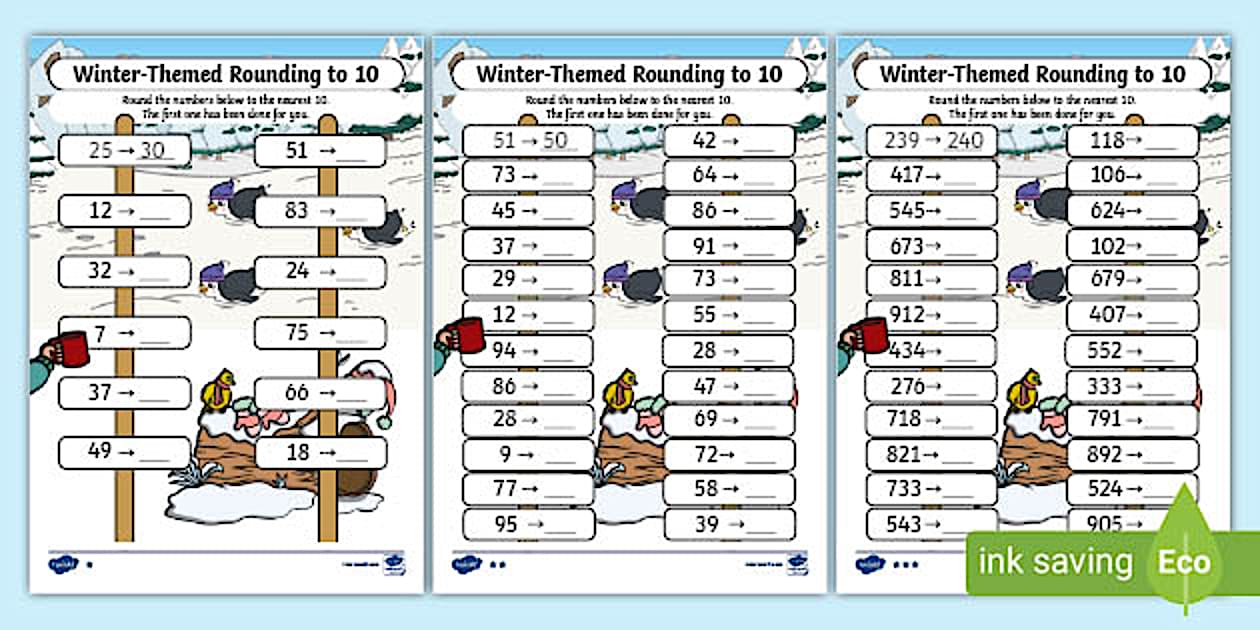 👉 Winter Themed Rounding To 10 Worksheets - Twinkl