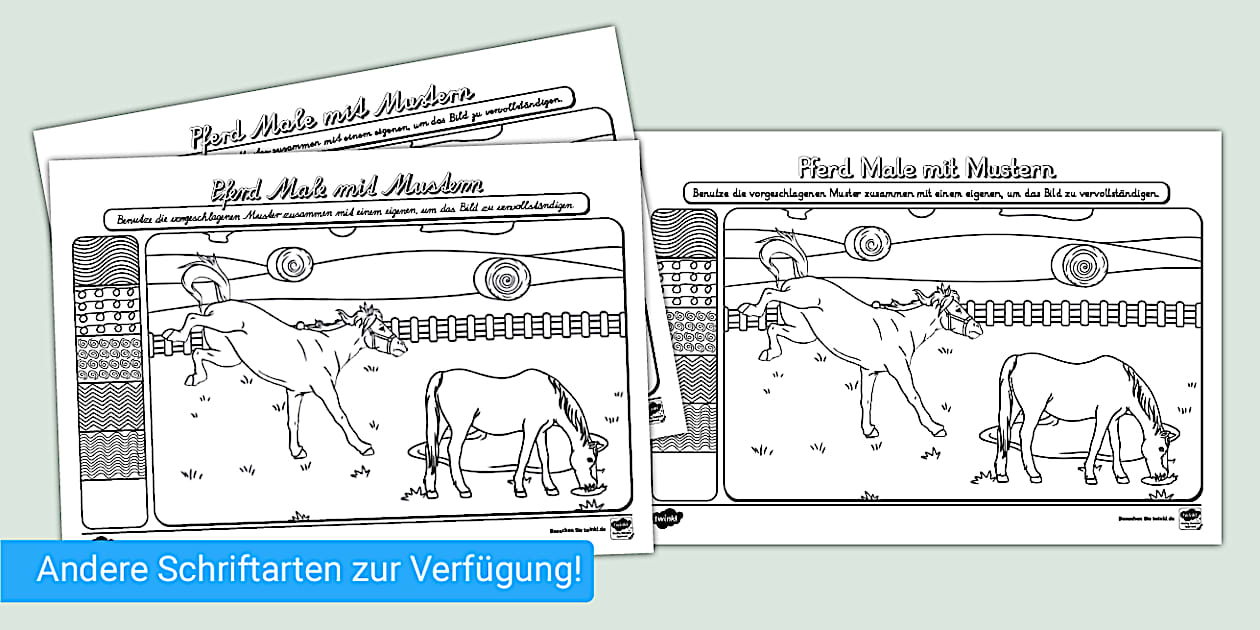 Pferd - Male mit Mustern Arbeitsblatt - Twinkl