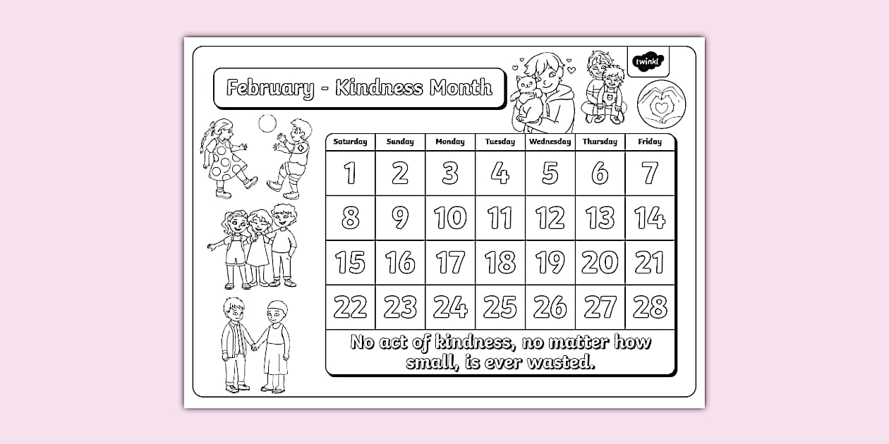 February Kindness Colouring Calendar Activity (Teacher-Made)
