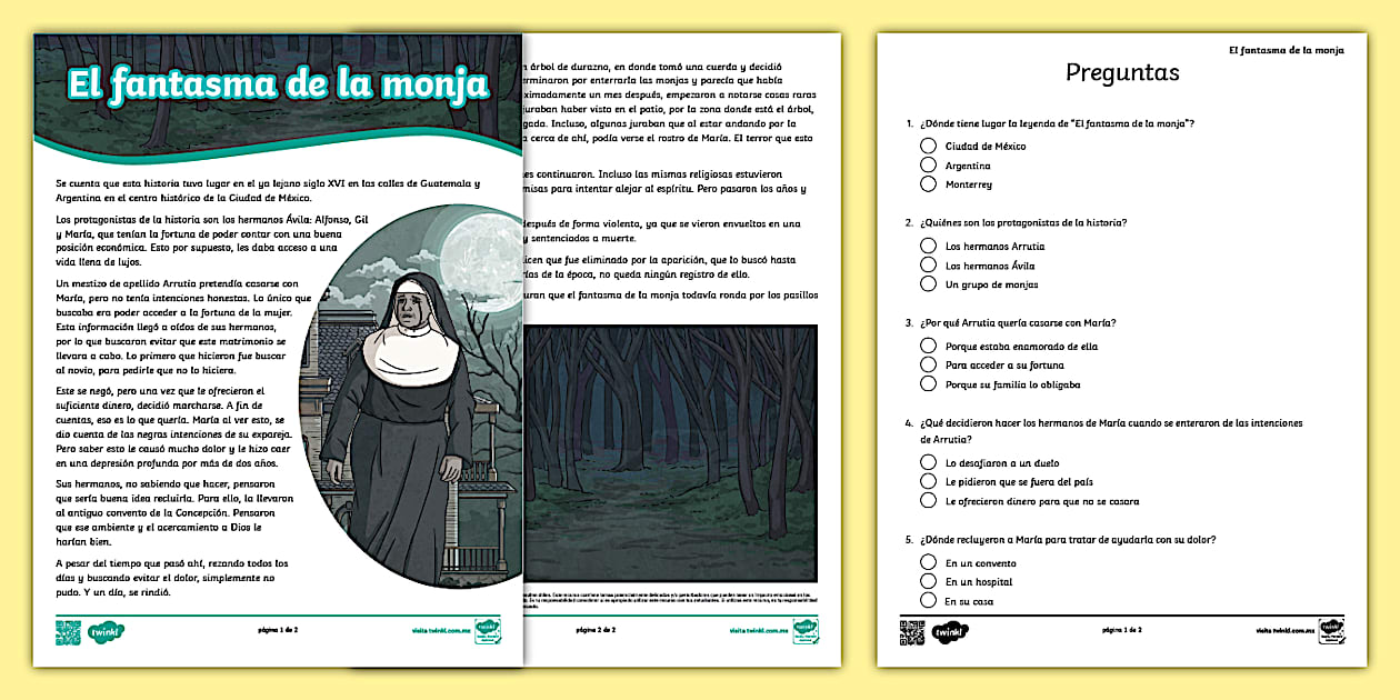 Leyenda del fantasma de la monja - comprensión lectora