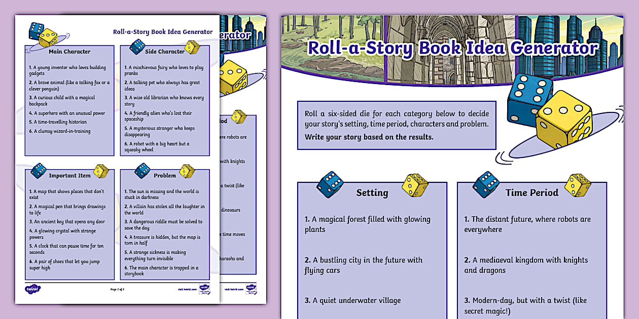 Roll-a-Story Book Ideas Generator (Hecho por educadores)