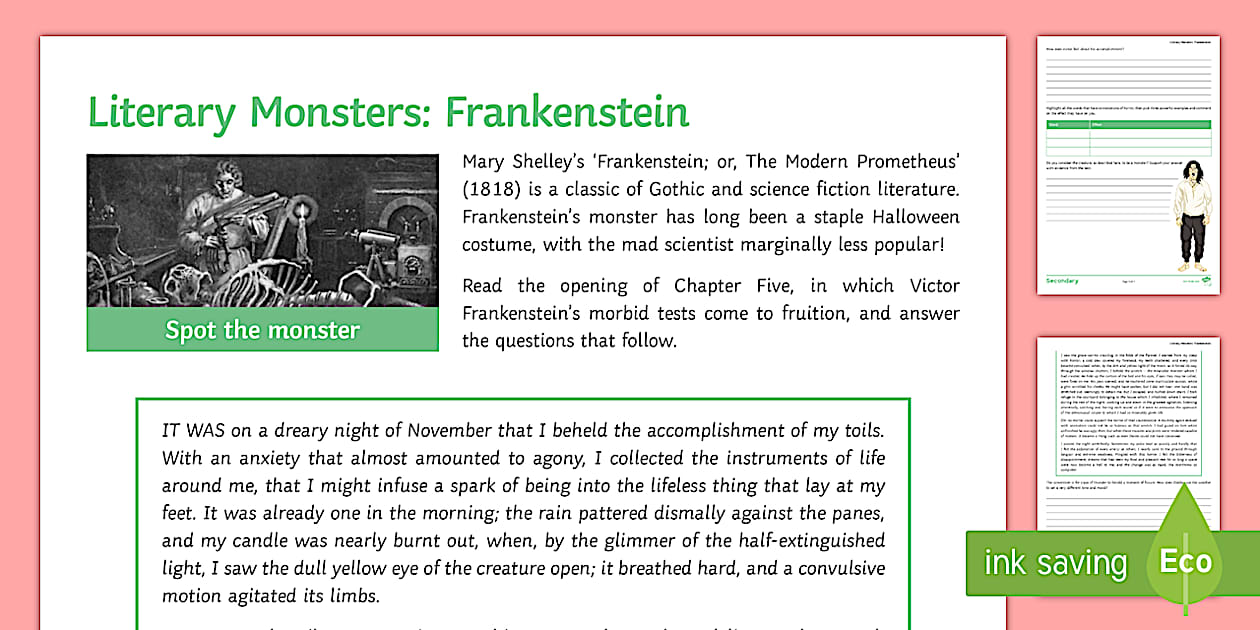 Frankenstein Worksheet | KS3 Reading | Beyond English