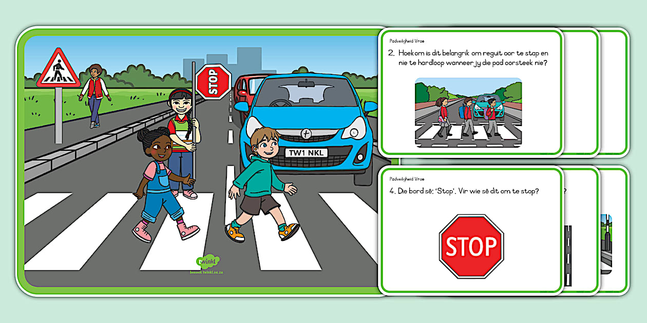 Leer oor Padveiligheid: Prente en Vrae (teacher made)
