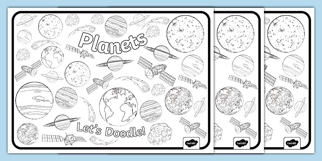 Planets Let's Doodle Colouring Pages