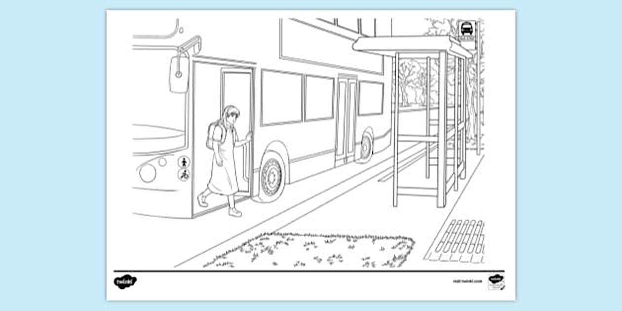 Getting Off Bus Colouring Sheet