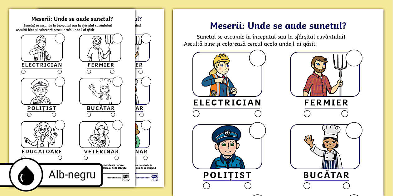 Meserii: Unde se aude sunetul? – Fișă de activitate
