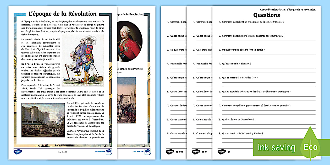 French Revolution Differentiated Reading Comprehension French