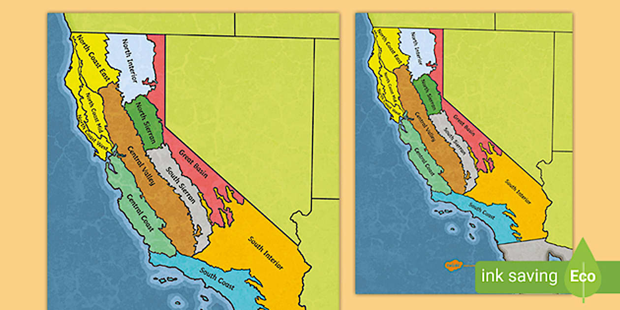 California Regions Map (teacher made) - Twinkl