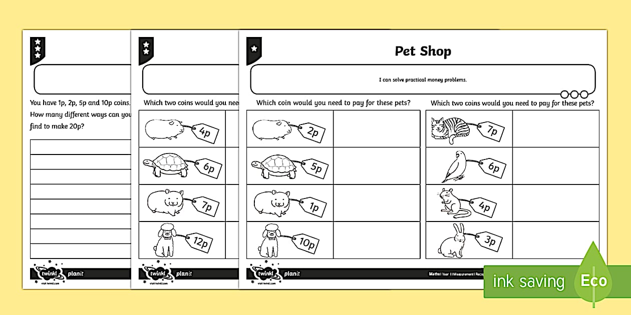 Pet Shop Differentiated Worksheet / Worksheets - Twinkl