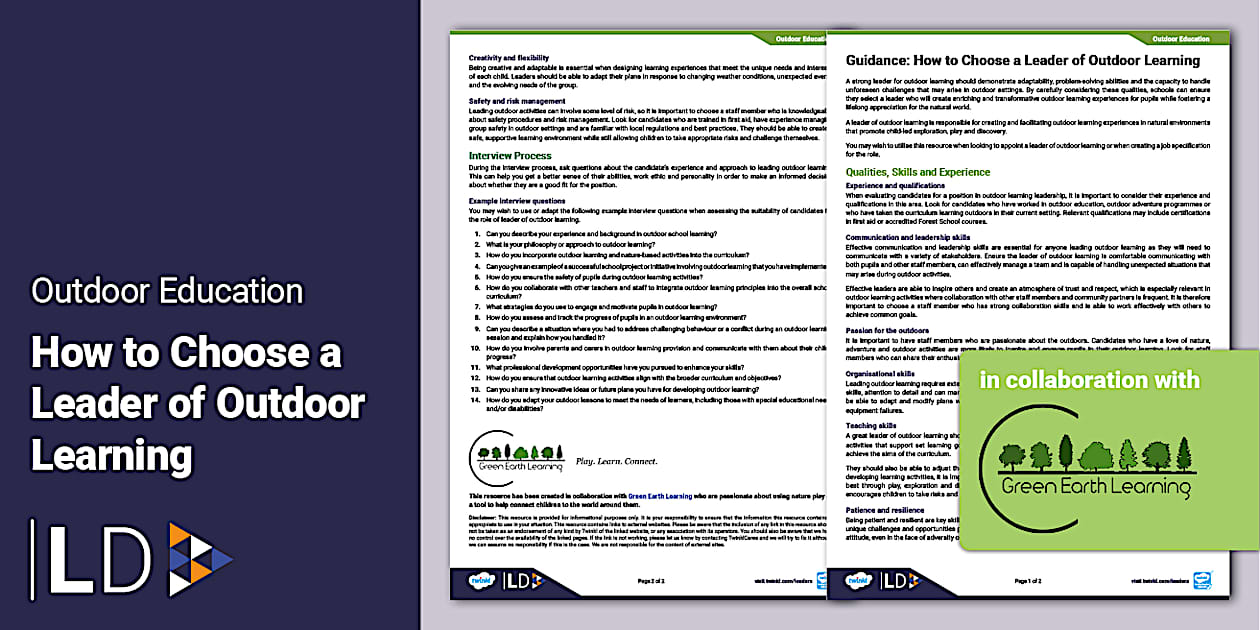 Guidance: How to Choose a Leader of Outdoor Learning - SLT