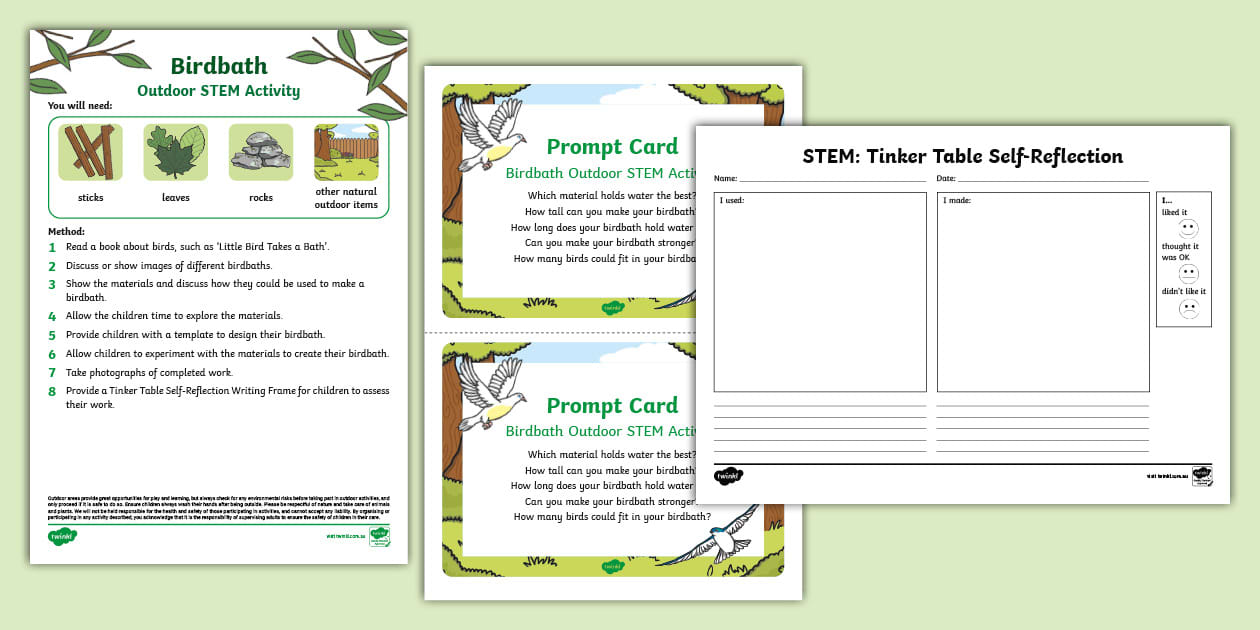 Tinker Table Birdbath STEM Activity and Prompt Card Pack