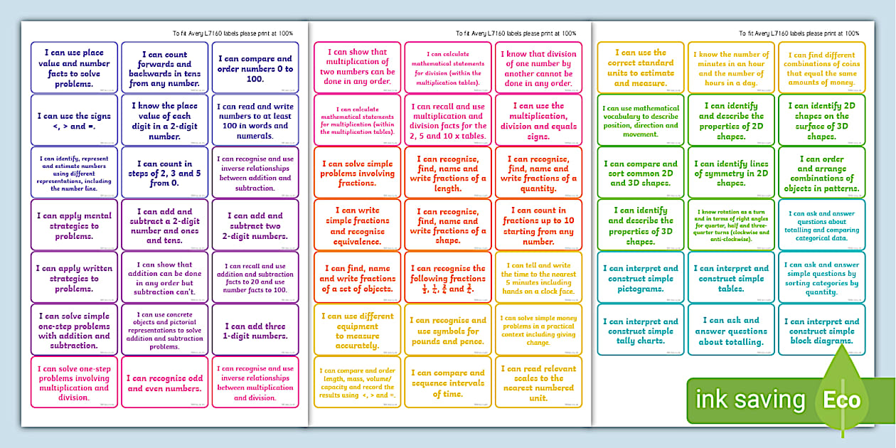 👉 2014 Curriculum Year 2 Maths Assessment Target Stickers