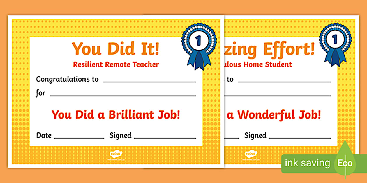 Editable Year 3-4 Remote Learning Certificates - Twinkl