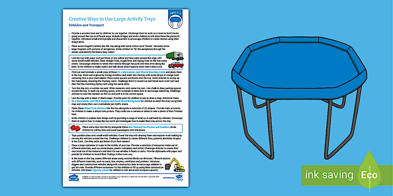 EYFS Ages 3-5 Large Activity Trays: Vehicles and Transport