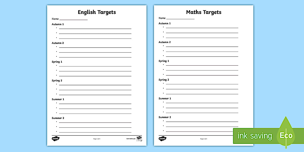 Editable Half Termly Individual Maths and English Targets