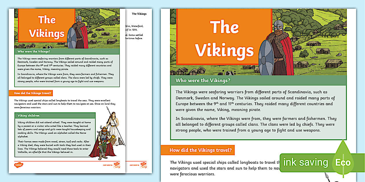 Reading Comprehension Homework Week 30 Vikings 3rd/4th Class