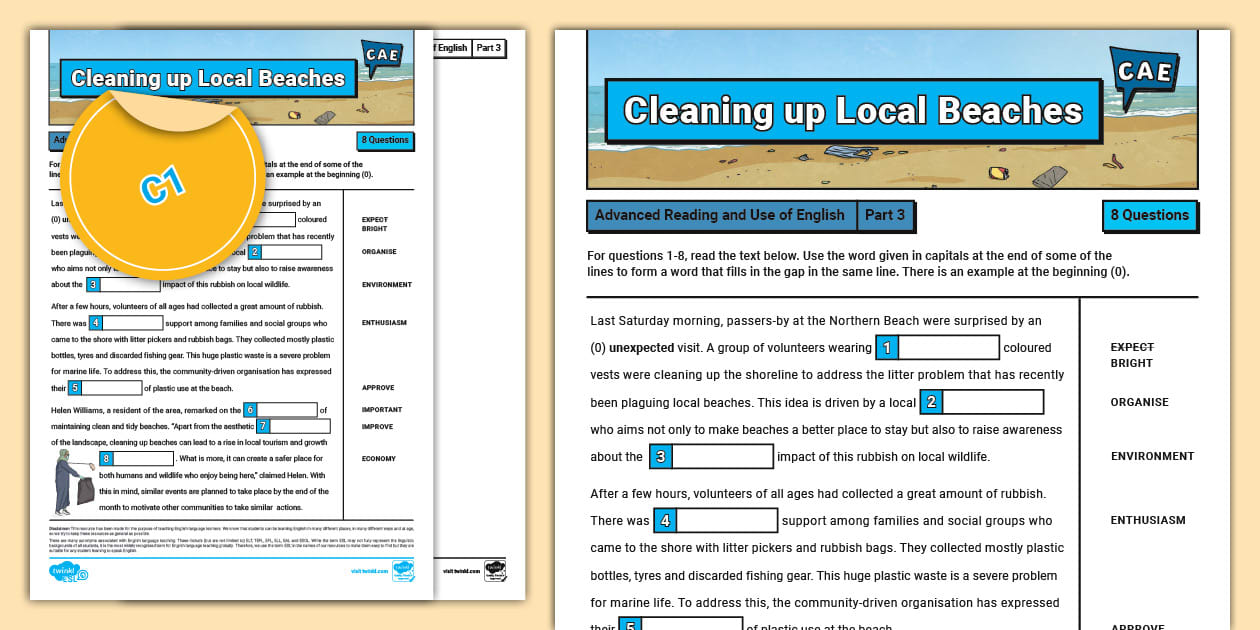 C1 CAE Reading and Use of English Part 3 Cleaning up Beaches