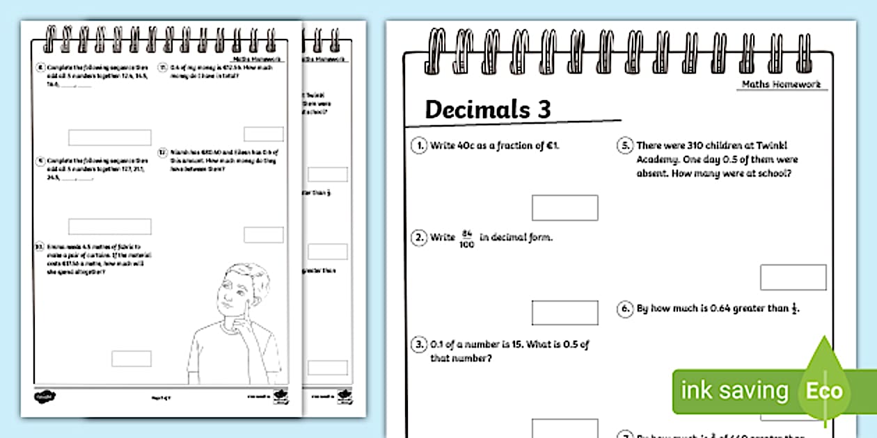 Maths Homework Decimals 3 (Teacher-Made) - Twinkl