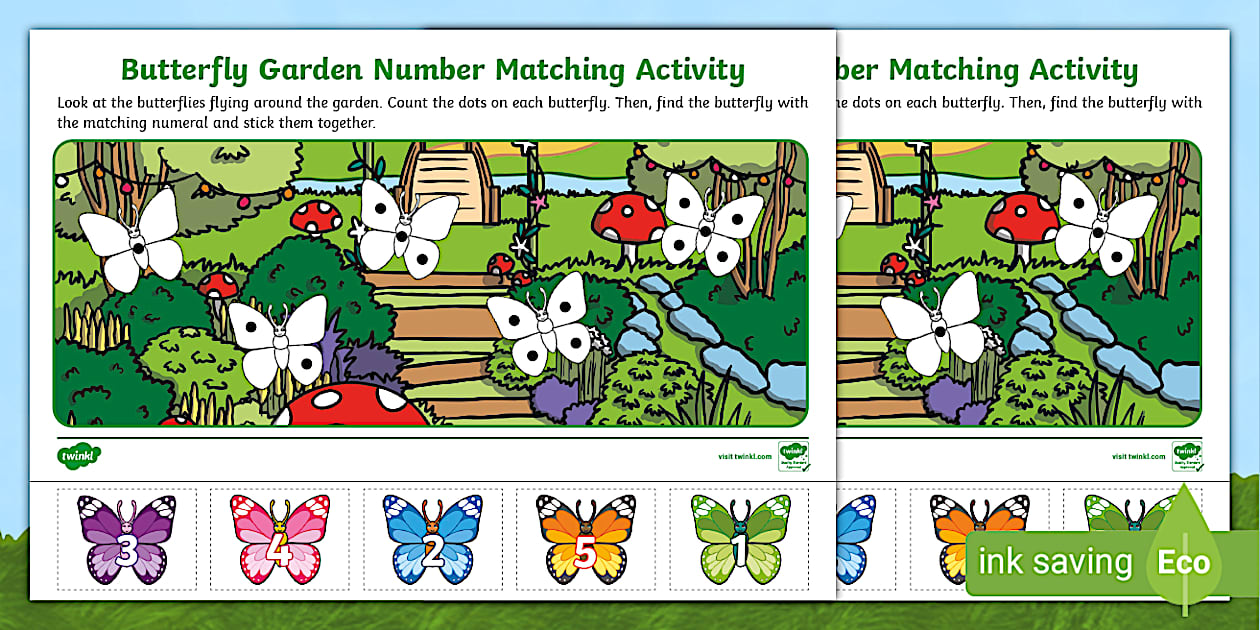 Editable Butterfly Garden Number Matching Activity - Twinkl