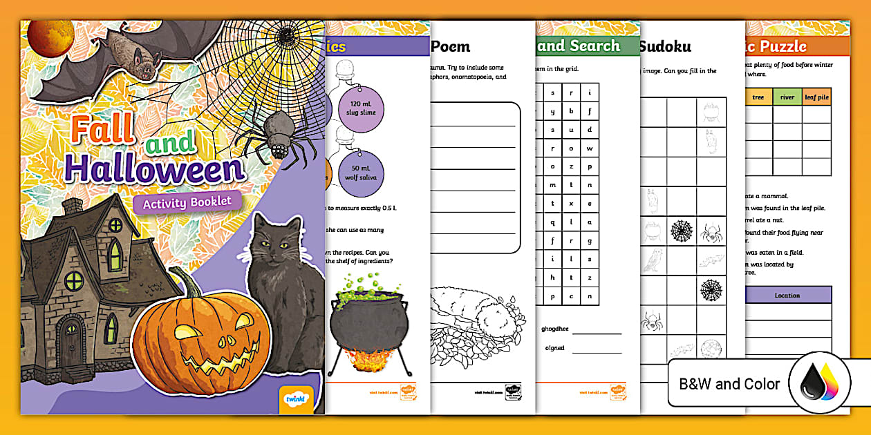 Fall and Halloween Activity Booklet for 3rd-5th Grade