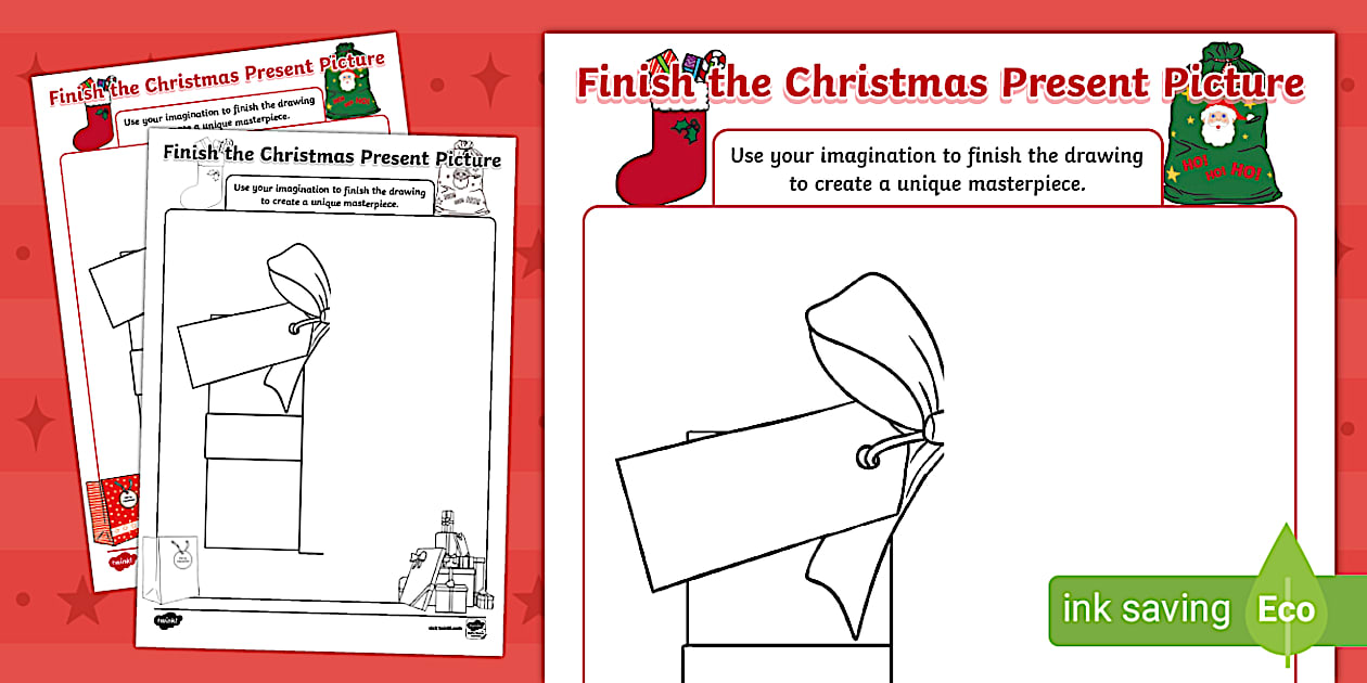 Finish the Christmas Present Picture Worksheet - Twinkl