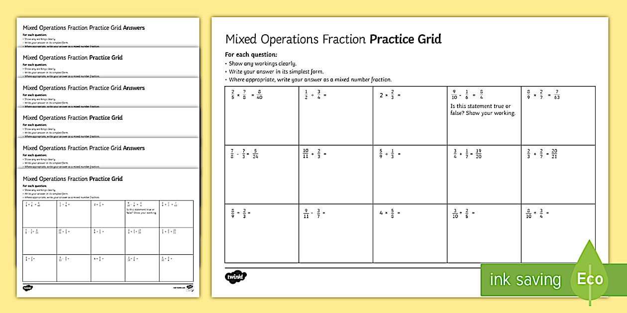 Fraction Operations Worksheet Pack - Third Level - CfE