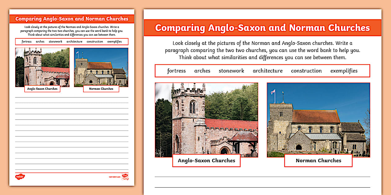 Comparing Anglo-Saxon and Norman Churches Worksheet - Twinkl