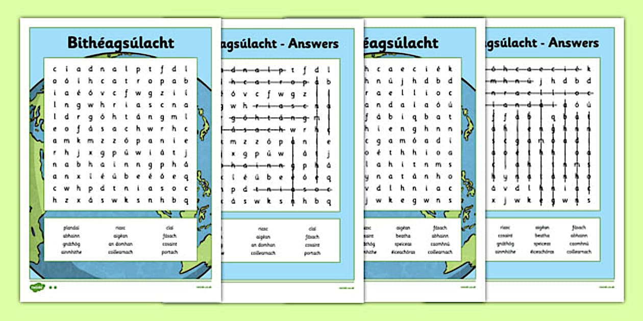 Bithéagsúlacht Biodiversity Word Search Gaeilge - Twinkl