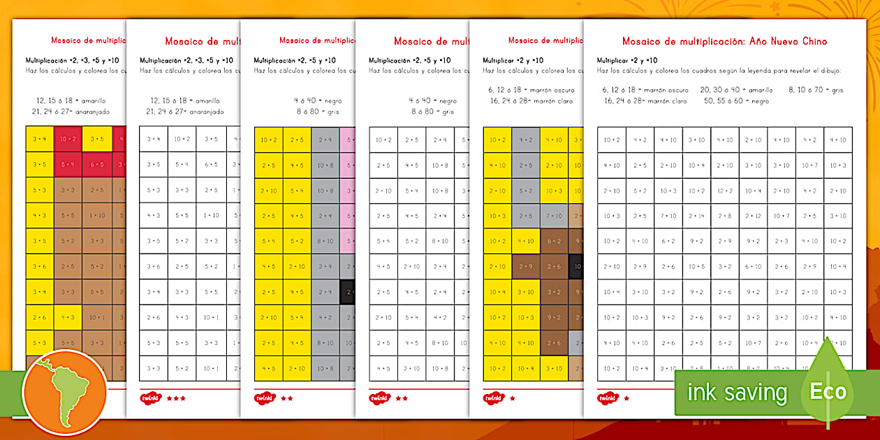 Mosaicos de multiplicación: El Año Nuevo Chino - Twinkl