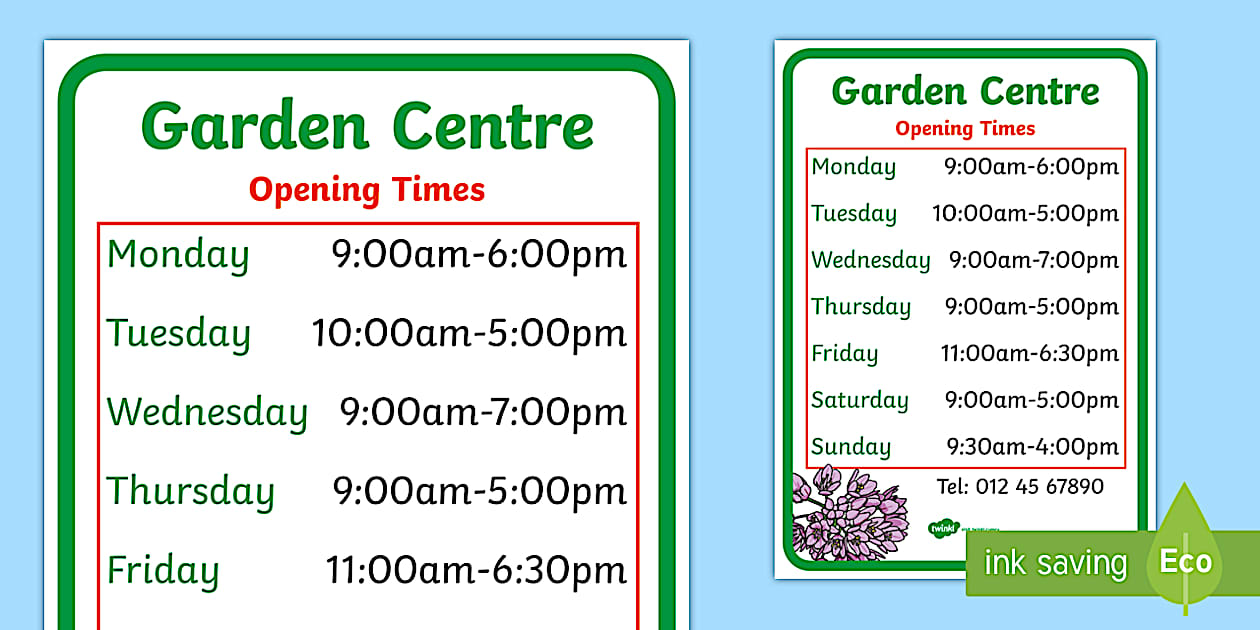 Garden Centre Role Play Opening Times (teacher made)